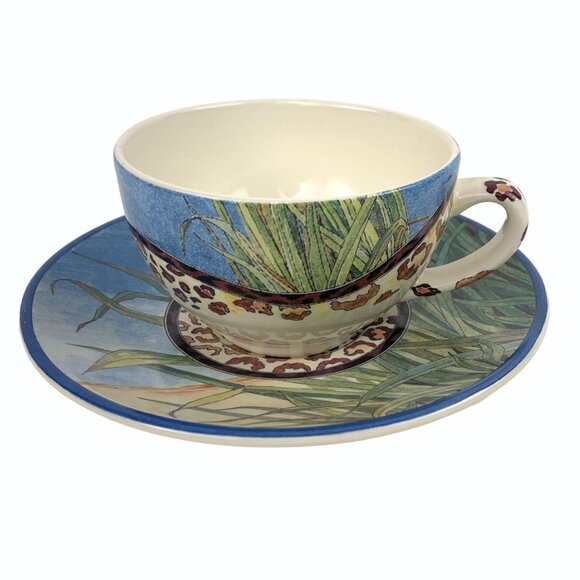 Gien | Dining | Gien France Savane Flat Tea Cup Saucer Set Leopard ...